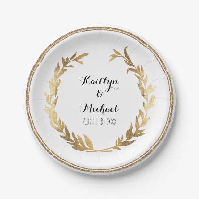 Laurel Wreath Leaf Foliage Greenery Gold Foil Paper Plates | Zazzle