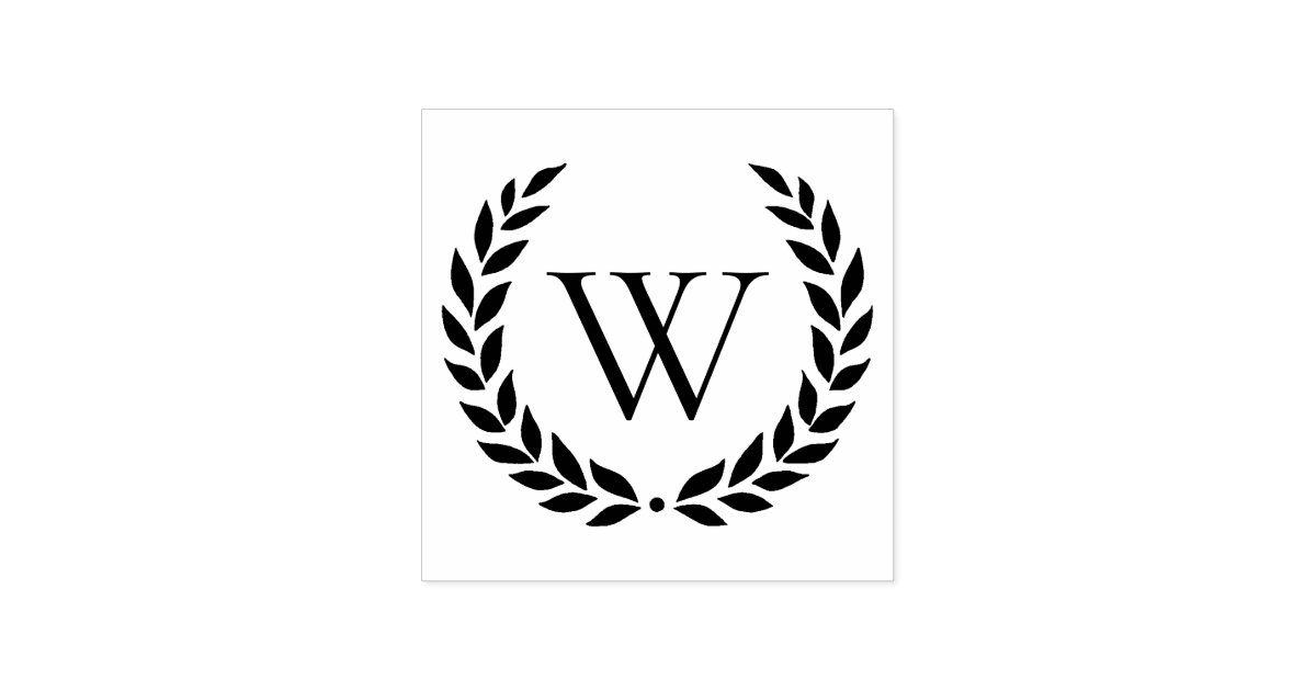 Laurel Wreath Monogrammed Initial Rubber Stamp | Zazzle