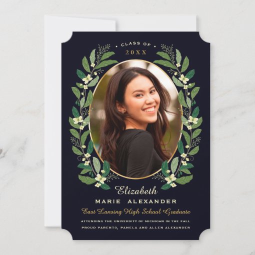 Laurel Wreath Photo Graduation Announcement II | Zazzle