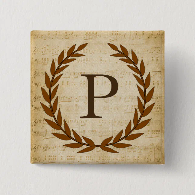 Laurel Wreath Sheet Music Monogram Initial P Button | Zazzle