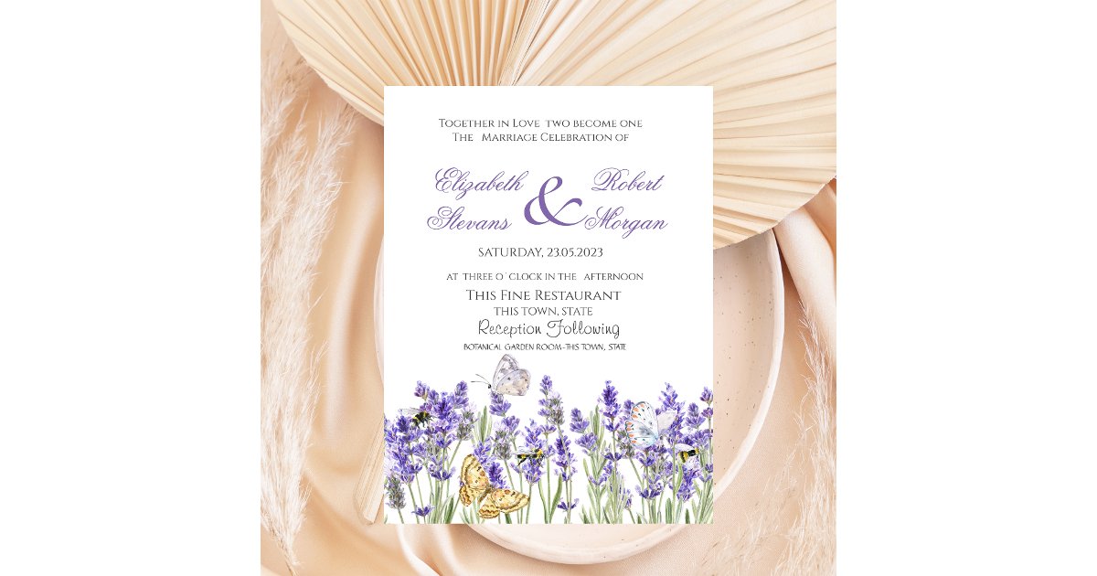 Lavander Butterflies Botanical Wedding Invitation | Zazzle