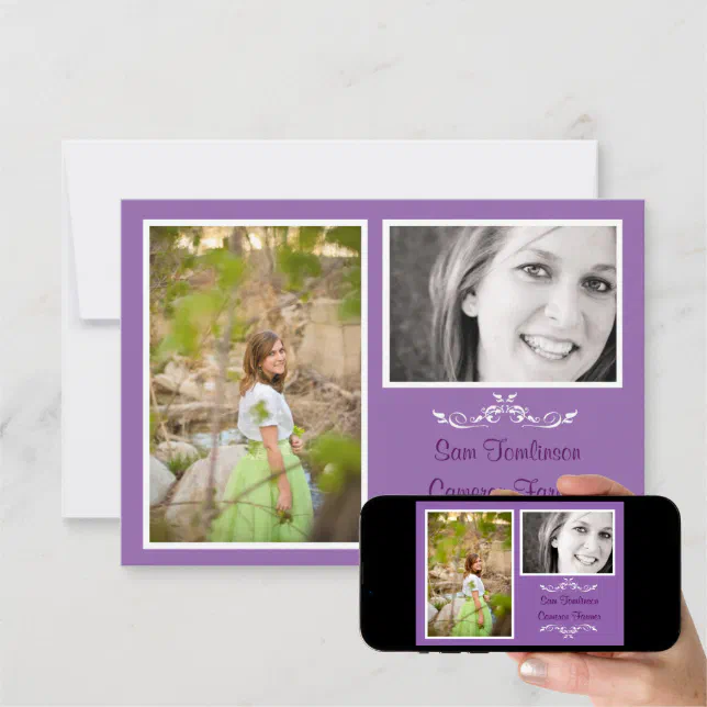 Lavender 2 Photo Simple Collage -3x5 Grad Announce Invitation | Zazzle