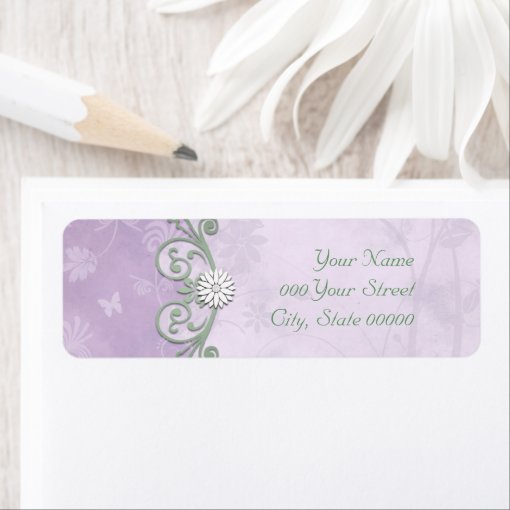 Lavender and Green Spring Floral Wedding Label | Zazzle