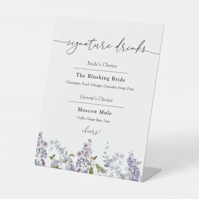 Lavender and Lilacs Signature Drinks Pedestal Sign | Zazzle
