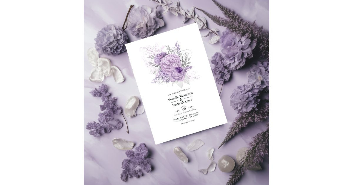 Lavender and Silver Floral Wedding Invitation | Zazzle