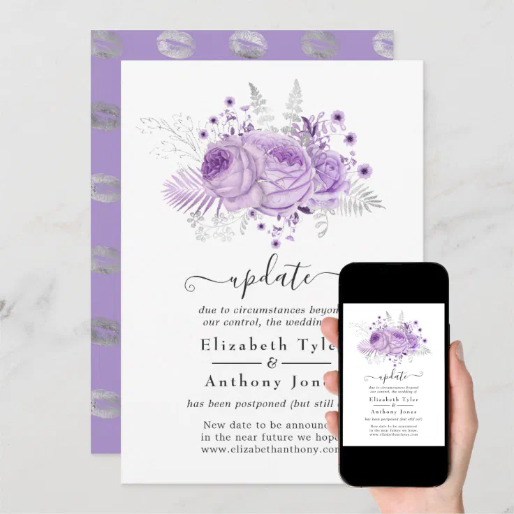 Lavender and Silver Floral Wedding Update Invitation | Zazzle