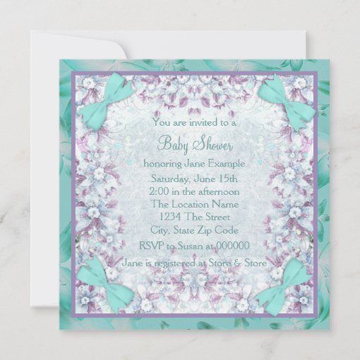 Lavender and Teal Blue Baby Girl Shower Invitation | Zazzle