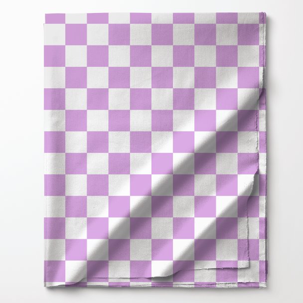 Purple White Checkered Checkerboard Square Pattern Fabric | Zazzle