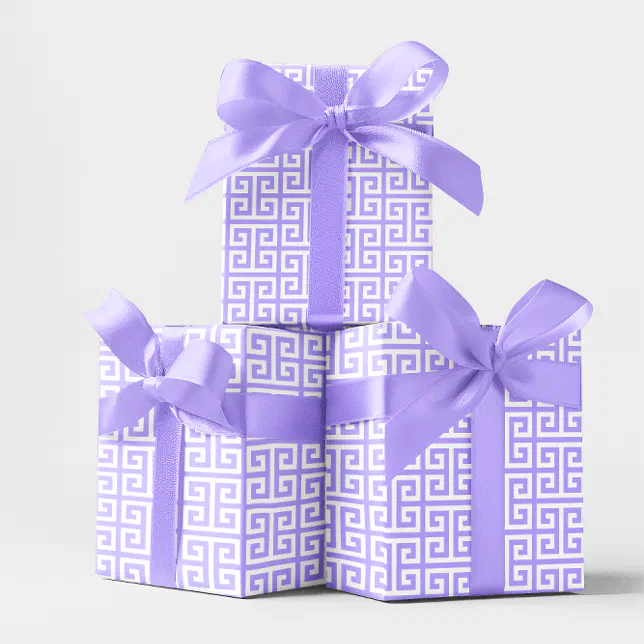 Lavender and White Greek Key Pattern Wrapping Paper | Zazzle