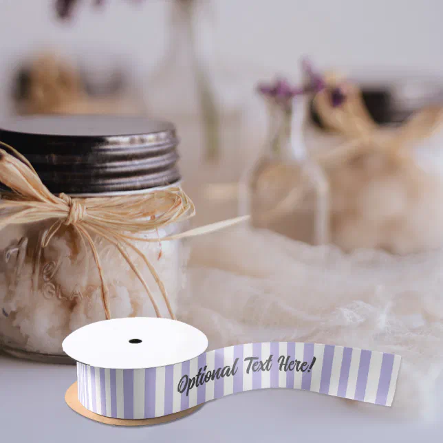 Lavender and White Stripes + Your Message / Name Satin Ribbon | Zazzle