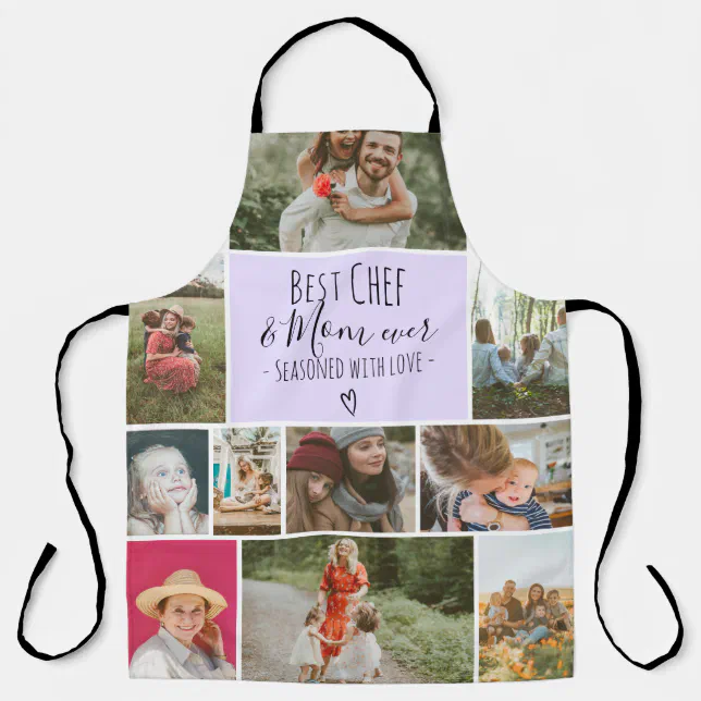 Lavender Best chef and mom ever photo collage grid Apron | Zazzle