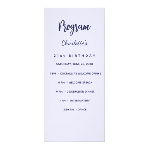 Lavender birthday program dinner menu card | Zazzle