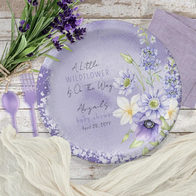 Lavender Boho A Little Wildflower Baby Shower Paper Plates | Zazzle
