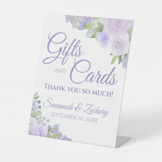 Lavender Boho Floral Elegant Wedding Gifts & Cards Pedestal Sign | Zazzle