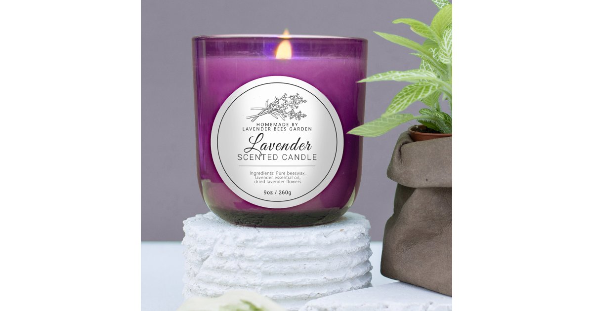 Lavender botanic art mono candle ingredients classic round sticker | Zazzle