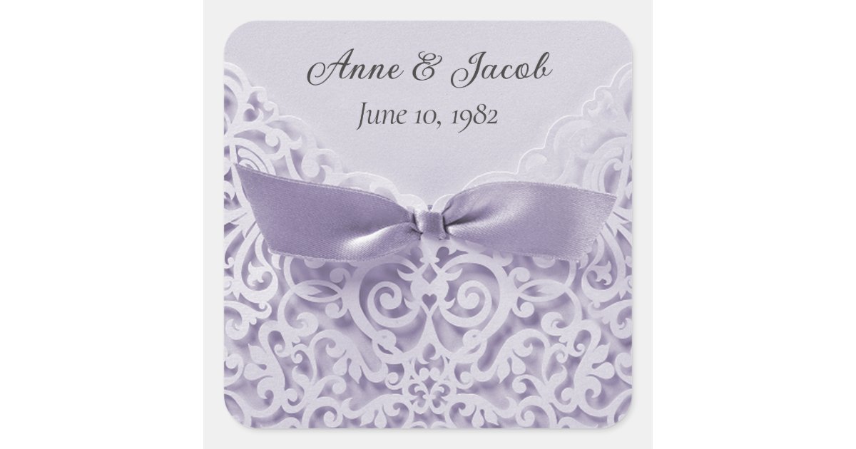 Lavender Bow On Lace Wedding Vow Renewal Square Sticker | Zazzle