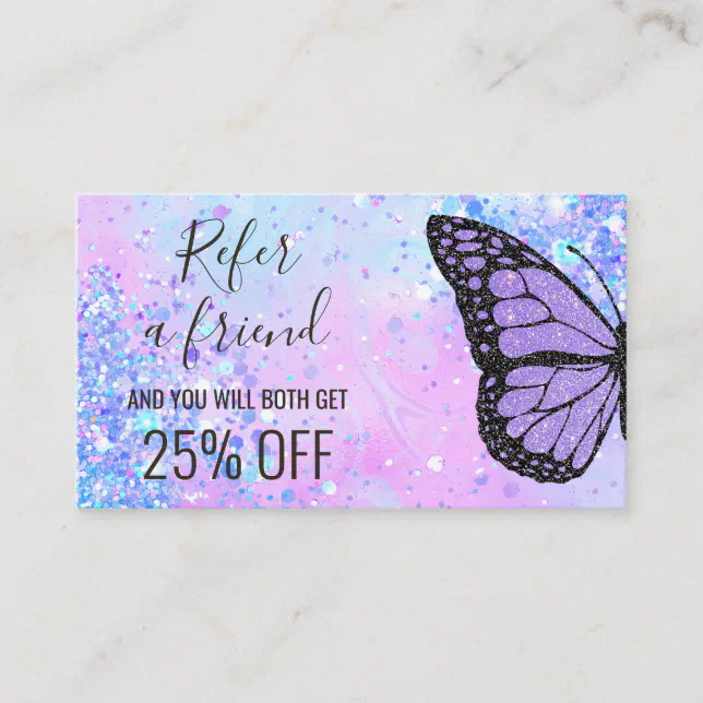 lavender butterfly refer a friend business card | Zazzle