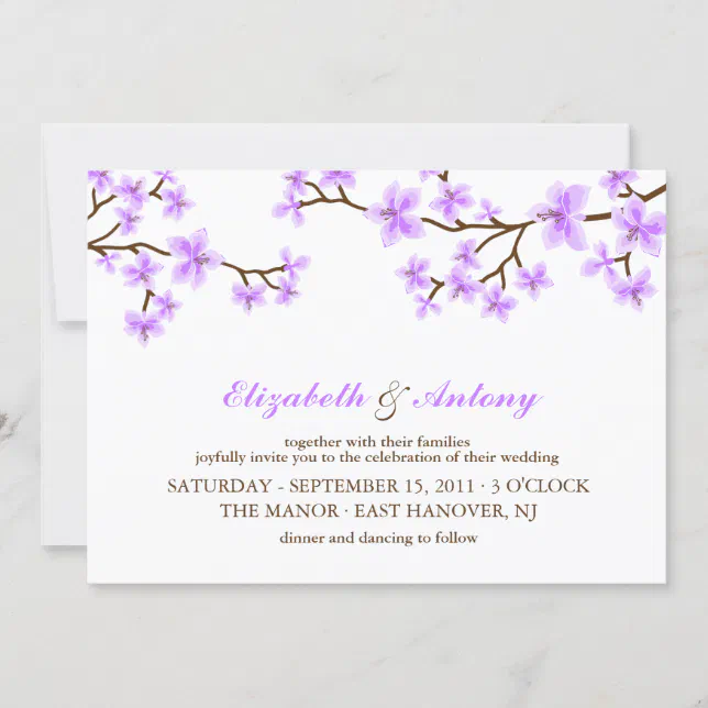 Lavender Cherry Blossoms Wedding Invitation | Zazzle