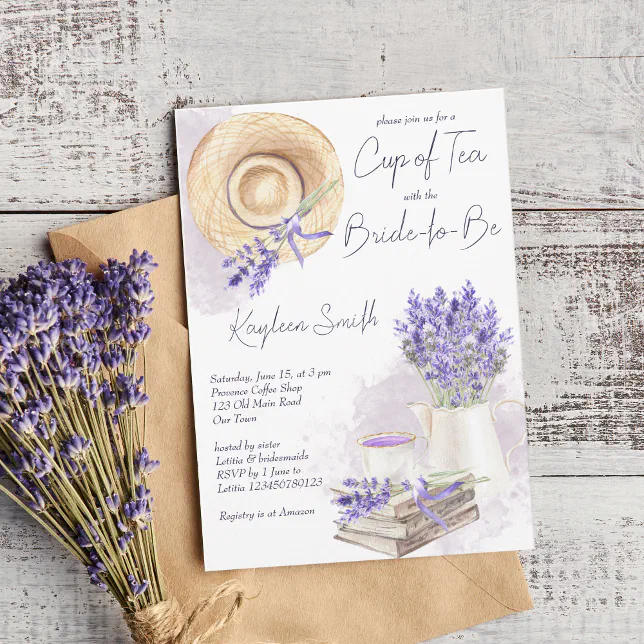 Lavender cup of tea, tea party bridal shower invitation | Zazzle
