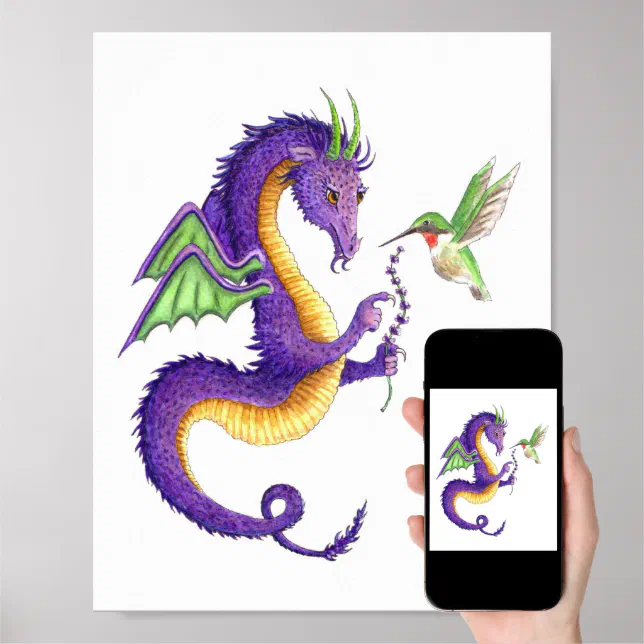 Lavender Dragon & Hummingbird - print | Zazzle