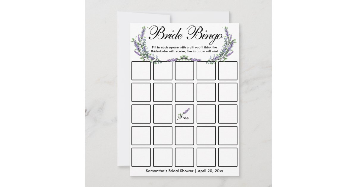 Lavender eucalyptus elegant Bridal bingo game card | Zazzle