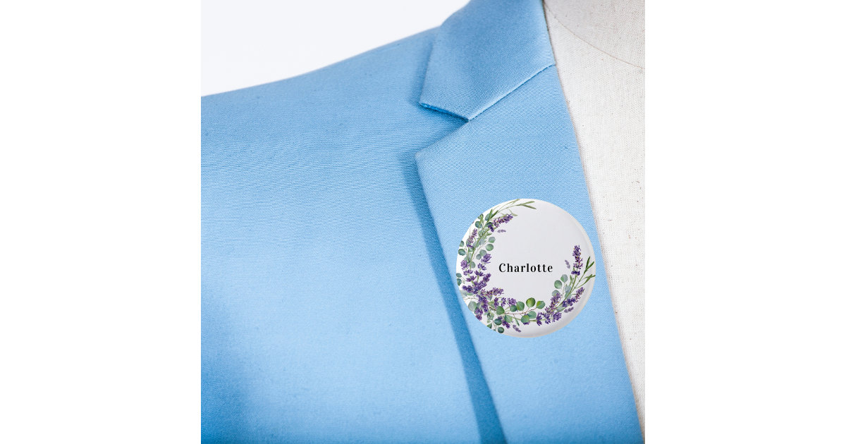 Lavender eucalyptus greenery name tag button | Zazzle