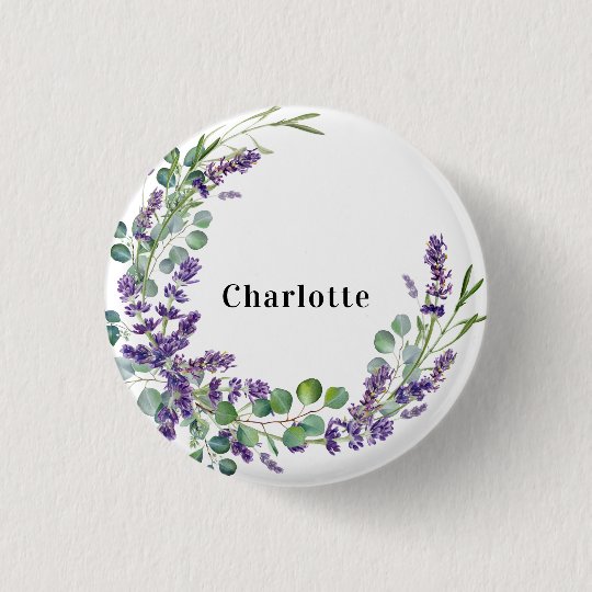 Lavender eucalyptus greenery name tag button | Zazzle.com