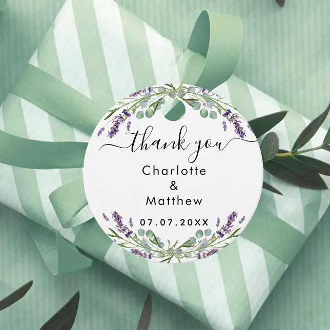 Lavender eucalyptus greenery thank you wedding favor tags | Zazzle
