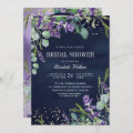 Lavender Eucalyptus QR Code Navy Bridal Shower Invitation | Zazzle