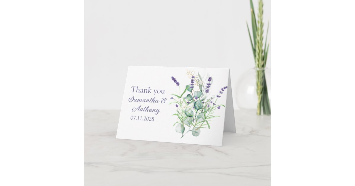 Lavender Eucalyptus Watercolor Herbs Wedding Thank You Card | Zazzle