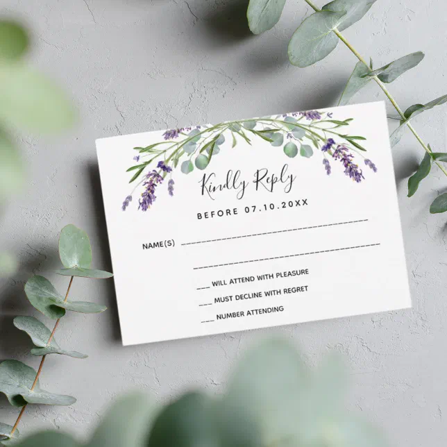 Lavender eucalyptus wedding response RSVP Note Card | Zazzle