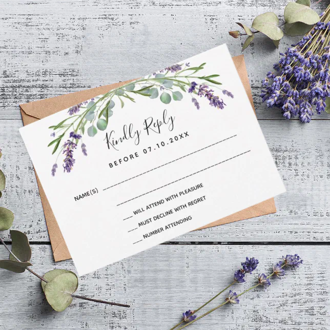 Lavender eucalyptus wedding response RSVP Note Card | Zazzle
