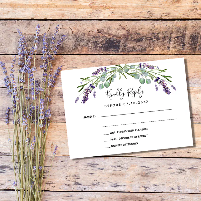 Lavender eucalyptus wedding response RSVP Note Card | Zazzle