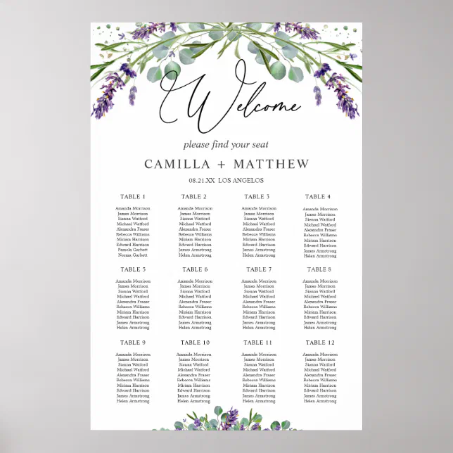 Lavender Eucalyptus Wedding Seating Chart | Zazzle