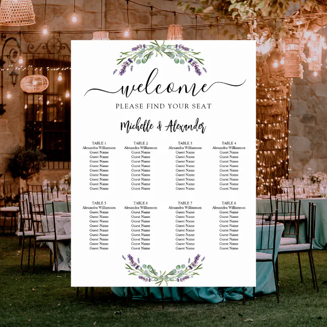 Lavender eucalyptus wedding seating chart | Zazzle