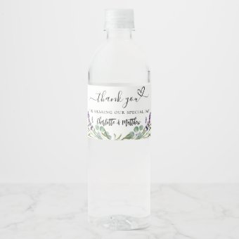 Lavender eucalyptus wedding thank you water bottle label | Zazzle