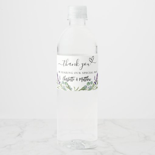 Lavender eucalyptus wedding thank you water bottle label | Zazzle