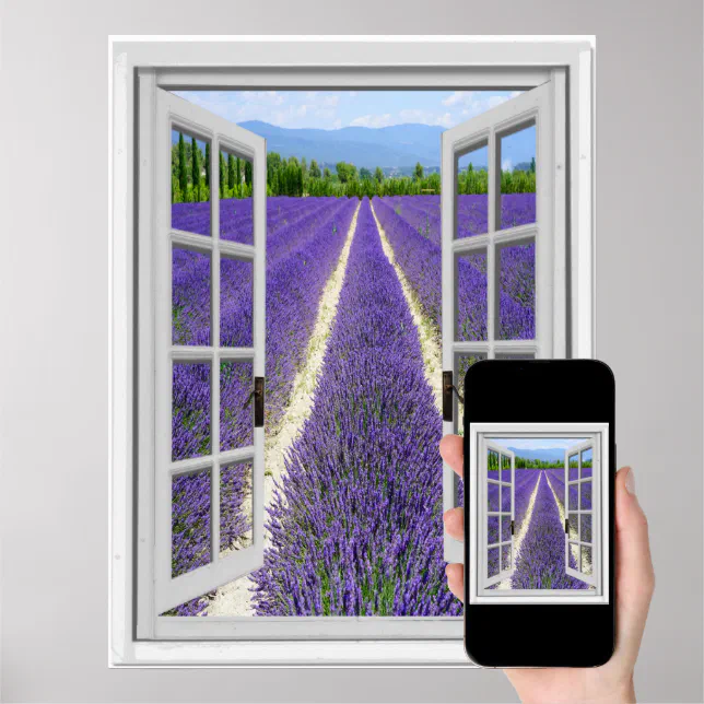 Lavender Field Fake Window View Poster | Zazzle