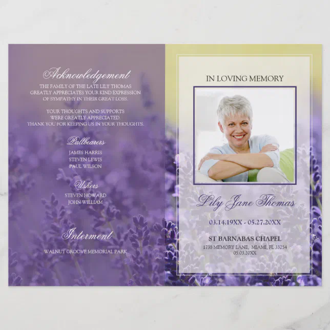 Lavender Field Funeral Program | In Loving Memory Flyer | Zazzle