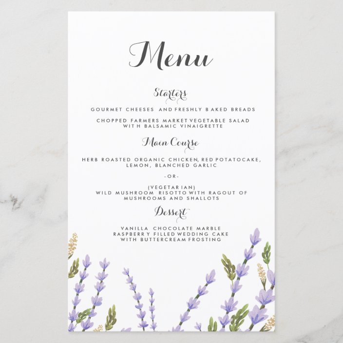 Lavender Fields Wedding Dinner Menu | Zazzle.com