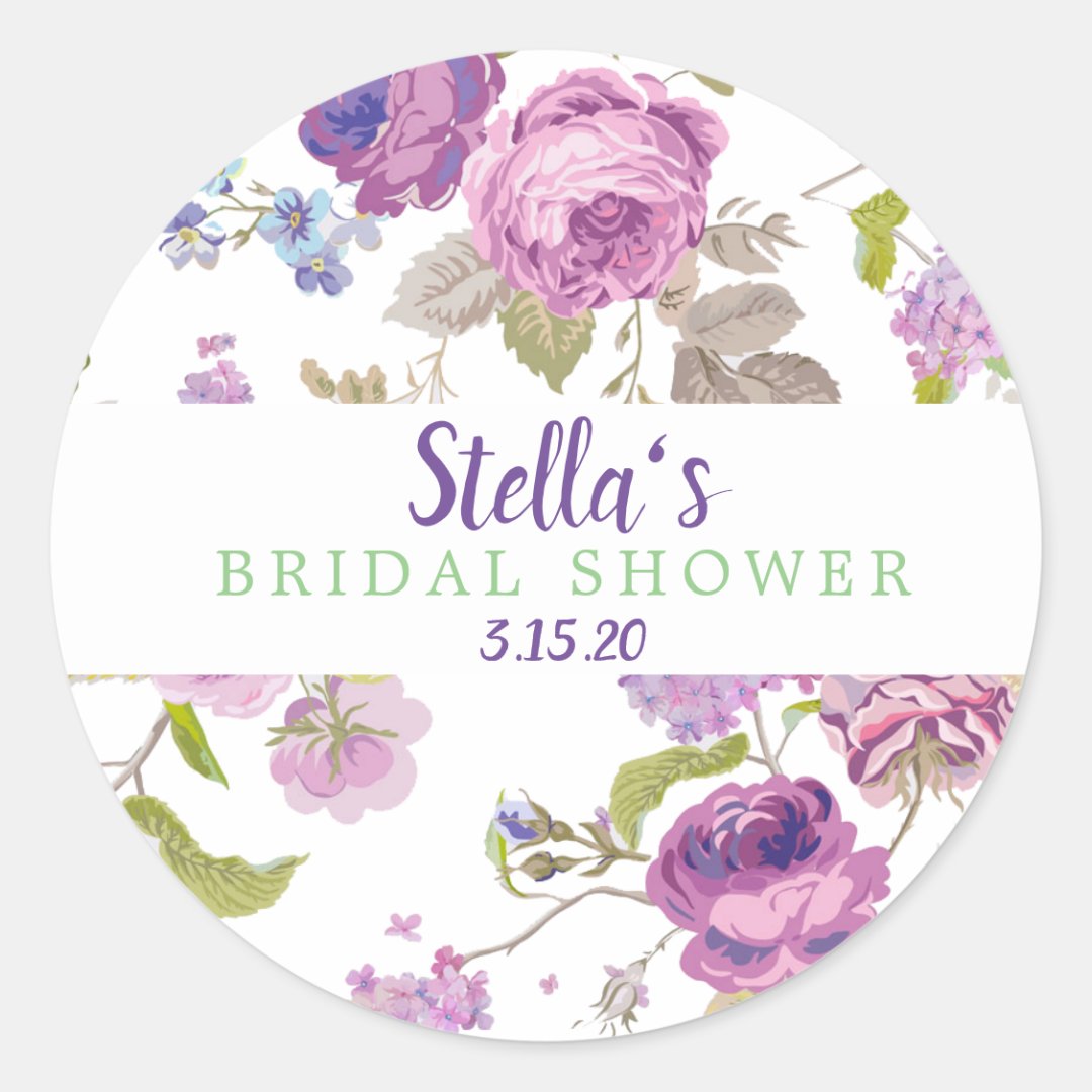 Lavender floral birthday bridal wedding classic round sticker | Zazzle