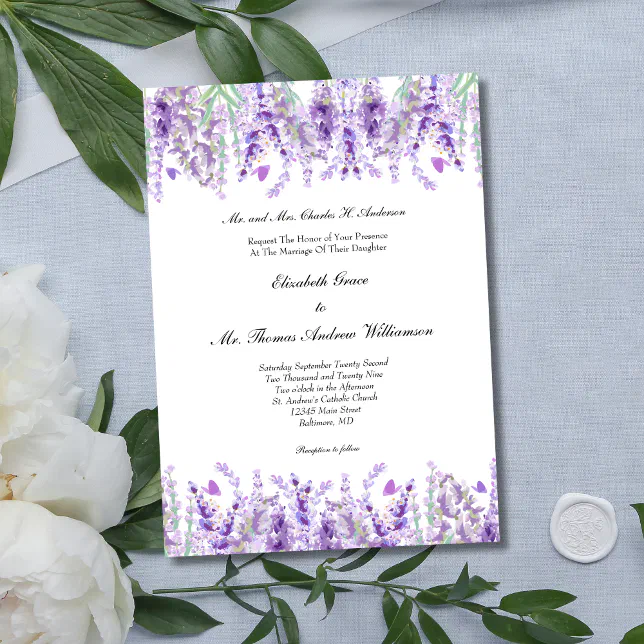 Lavender Floral Botanical Elegant Wedding Invitation | Zazzle