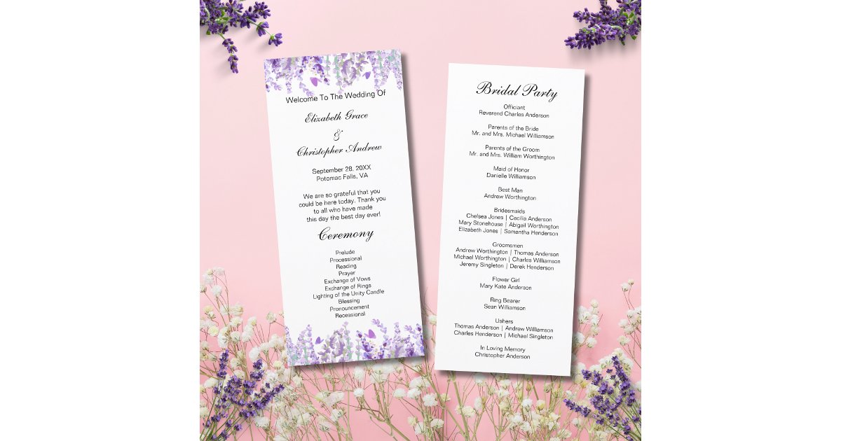 Lavender Floral Botanical Wedding Program Card | Zazzle