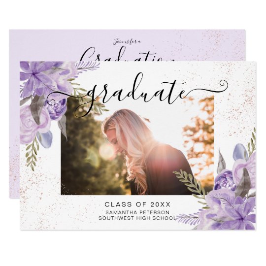 Lavender floral chic typography graduation photo invitation | Zazzle.com