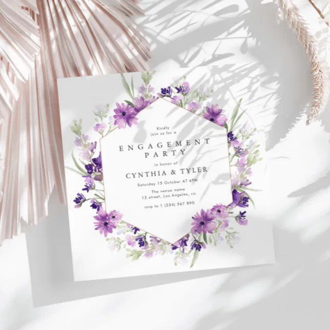 lavender floral engagement invitation | Zazzle