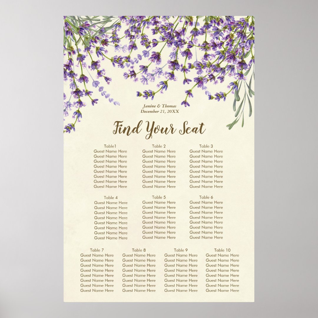 lavender floral ivory wedding seating chart plan | Zazzle