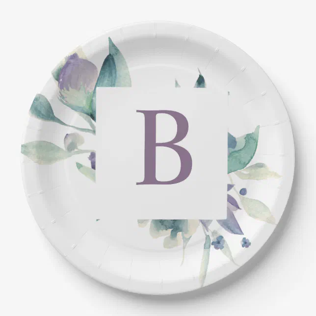 Lavender Floral Monogram Plate | Zazzle
