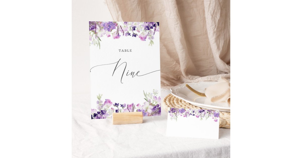 Lavender floral Nine Table Number | Zazzle