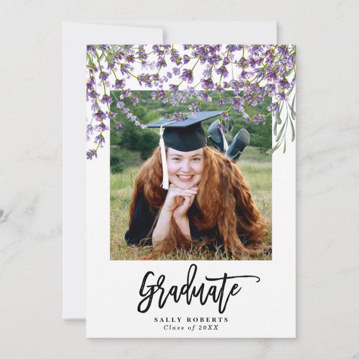 lavender floral photo graduation party invitation | Zazzle