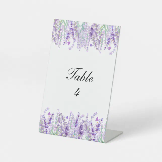 Lavender Floral Purple Green Table Number Wedding Pedestal Sign | Zazzle
